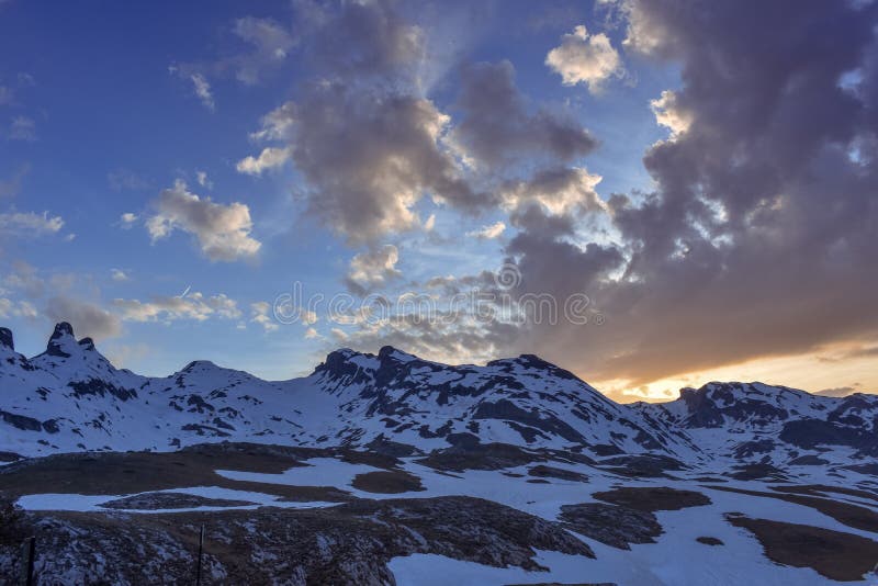 Half Snowy Mountain Landscape at Sunset in Pyrenees Stock Image - Image ...
