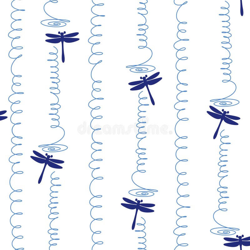Simple Silhouette Dragonfly Seamless Pattern, Stock Vector ...