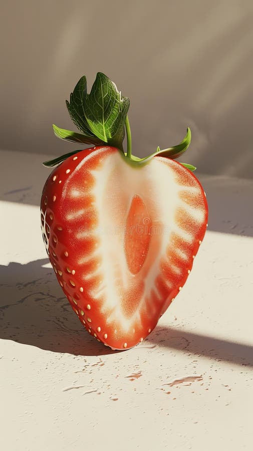 Half Strawberry with Shadow on Light Surface, Close-up View. Food ...