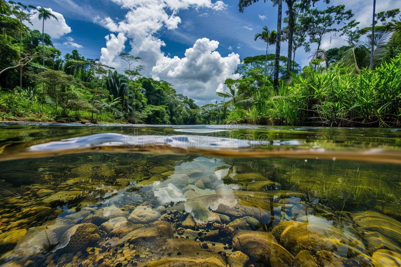 Half-Submerged View of the Amazon River S Lush Rainforest Stock ...