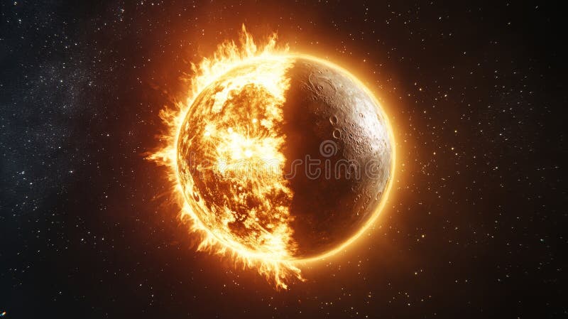 Half Sun Half Moon in Space, Cosmic Concept Stock Image - Image of ...