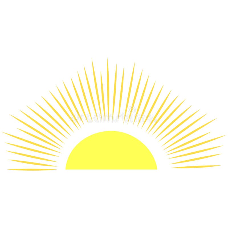 Half Sun at Sunset on White Background, Minimalistic Stylized Sketch ...