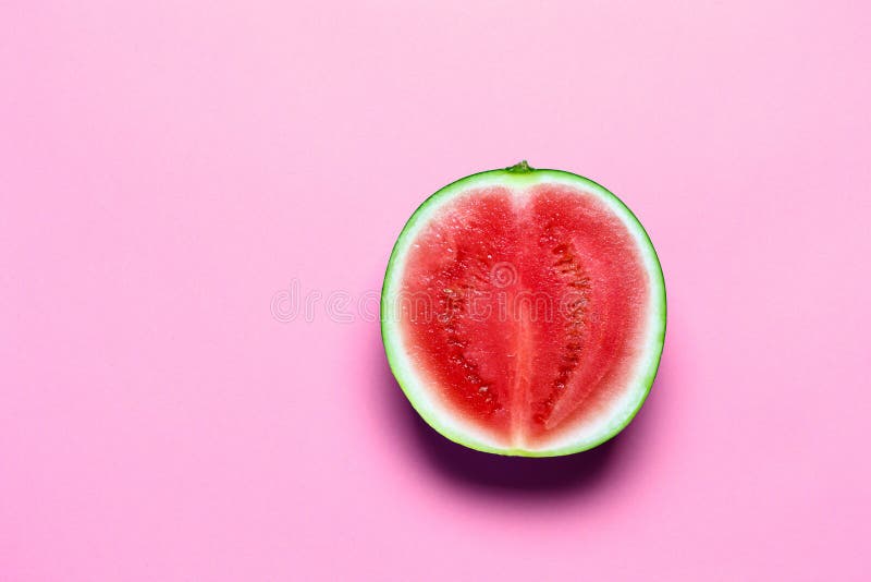 Half of Sweet Mini Watermelon on Pink Copy Space. Stock Photo - Image ...