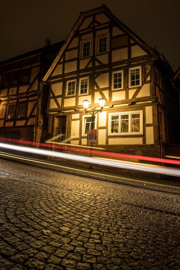 Half-timbered House at Night Long Exposure Stock Photo - Image of hesse ...