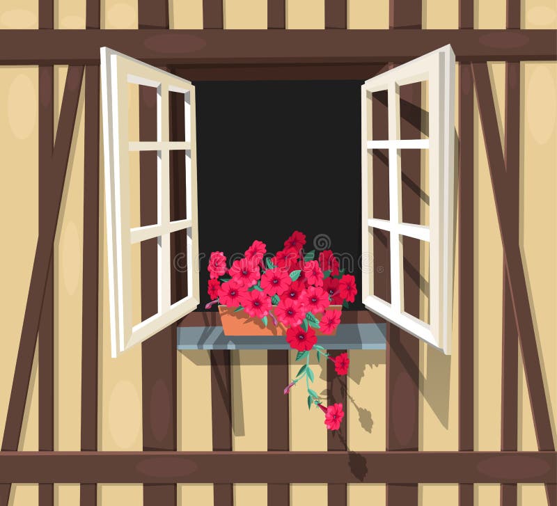 Half-timbered house window stock vector. Illustration of historical ...