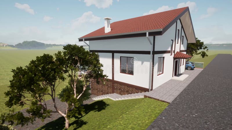 Half-timbered Residential Building in a Modern Style. 3D Animation ...