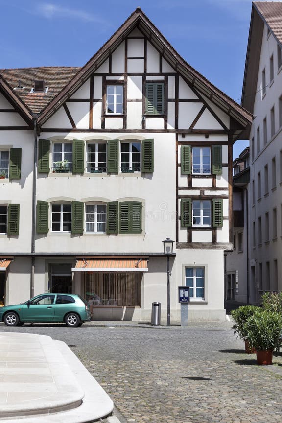 Half-timbered Swiss house stock photo. Image of summer - 41456754