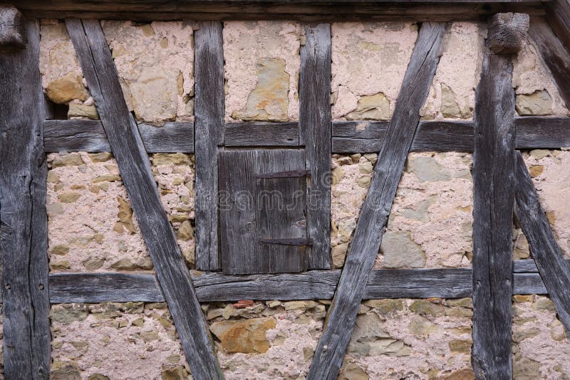 Half-timbered Wall with Closed Hatch on an Old House Stock Photo ...