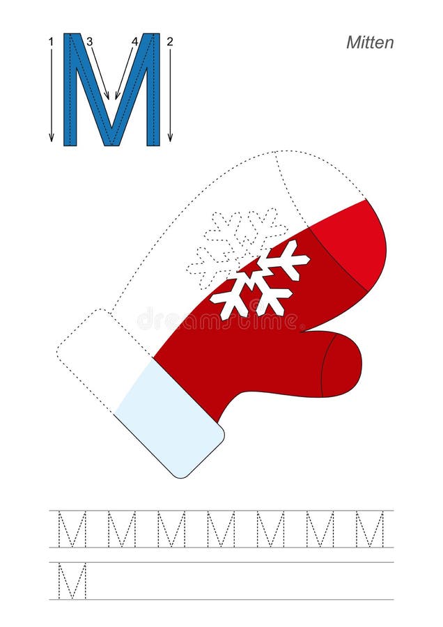 Half Trace Game for Letter M. Mitten. Stock Vector - Illustration of ...