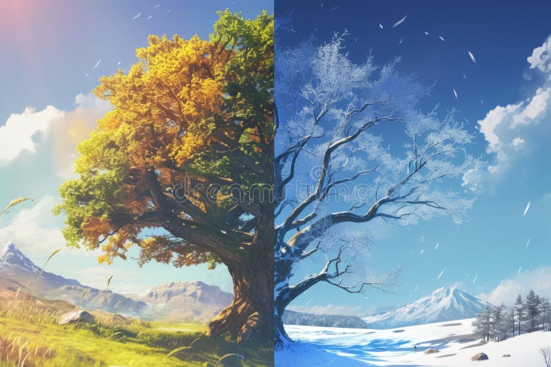 933 Tree Half Summer Winter Stock Photos - Free & Royalty-Free Stock ...