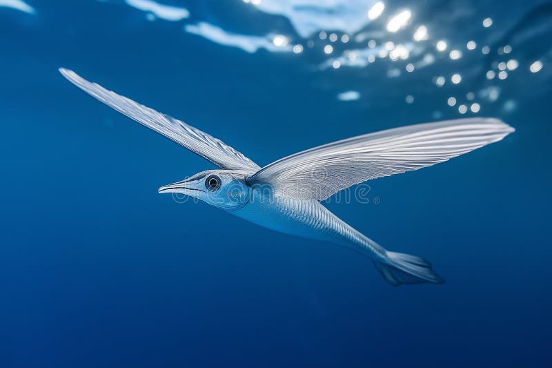 Half-Underwater Flying Fish Leaping from Ocean Surface Stock ...