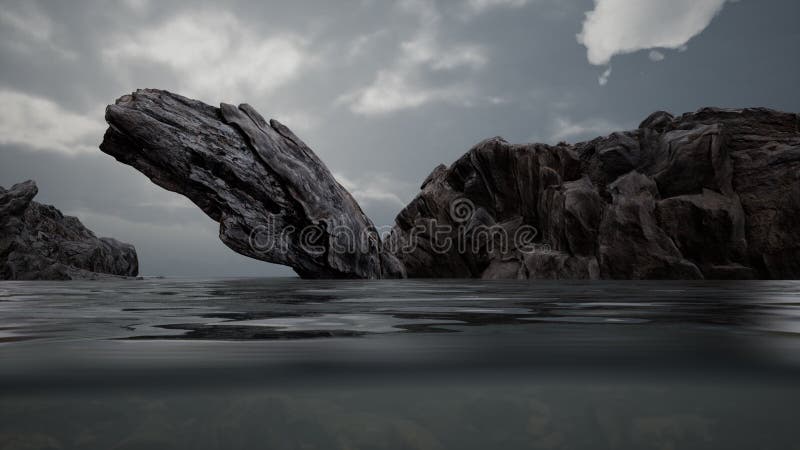Half Underwater in Northern Sea with Rocks Stock Illustration ...