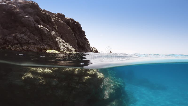 Half Underwater of a Sea Cliff Stock Footage - Video of fish, nature ...