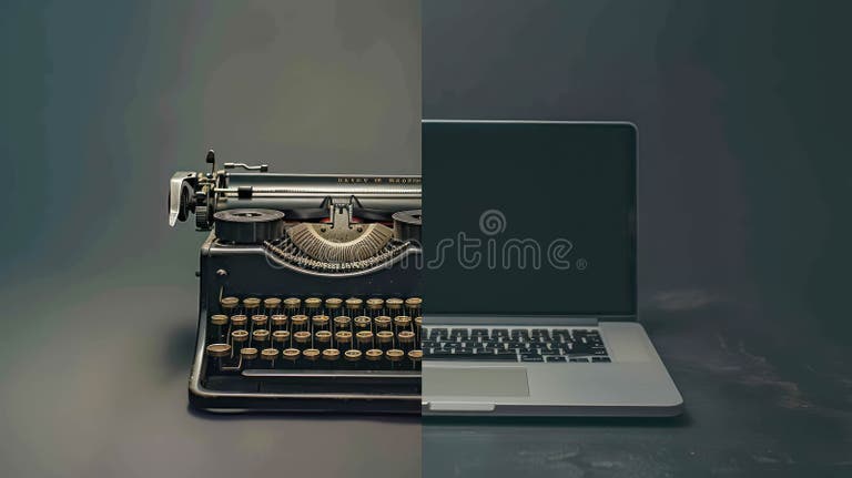 Half Vintage Typewriter, Half Modern Laptop. Evolution of Writing ...