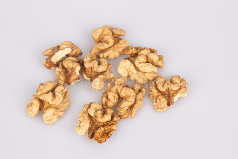 Half a Walnut Isolate. Peeled Walnut on White. Walnut Top View. Set ...