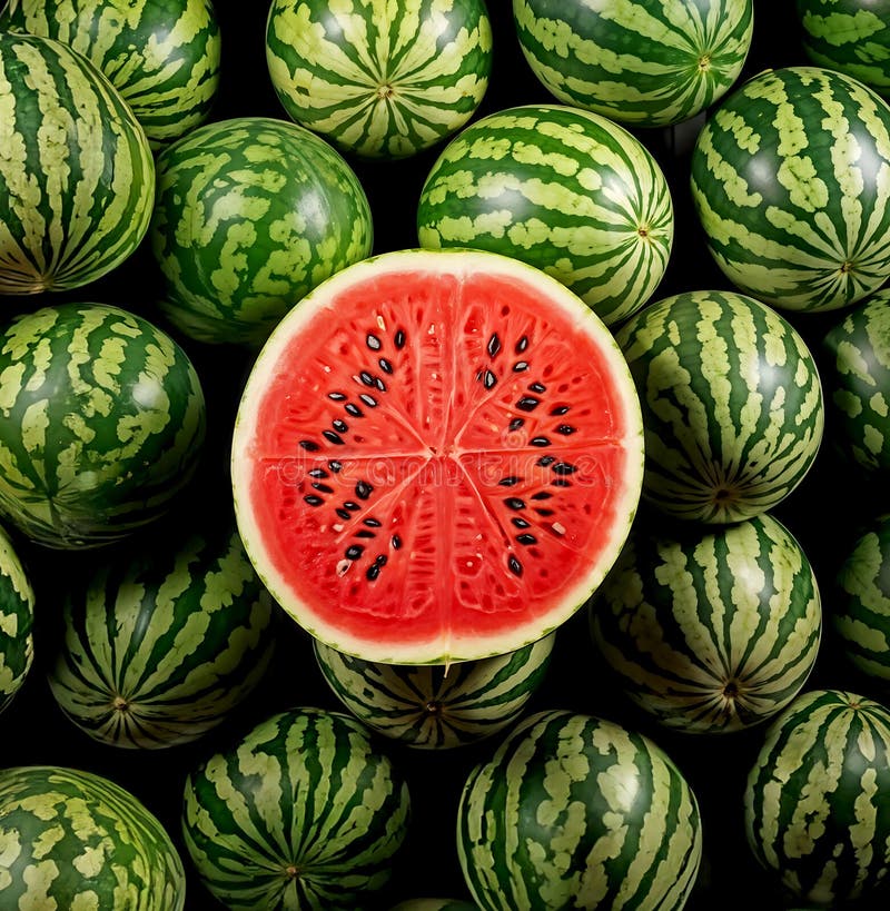 Half Watermelon on a Background of Whole Watermelons Stock Illustration ...