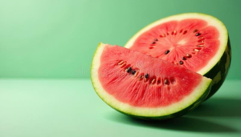 Half Watermelon with Cut Slices, Seeds, Green Rind, Bright, Rind Stock ...