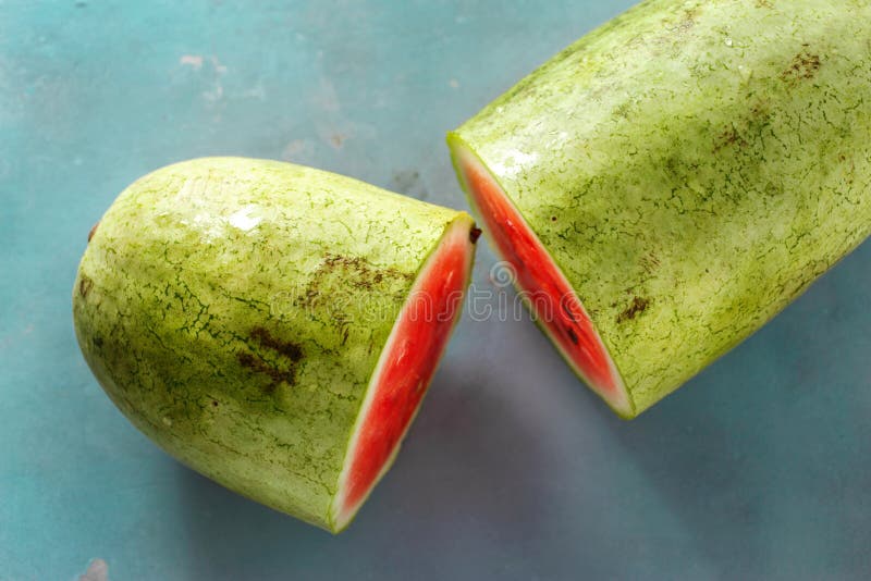 Half Watermelon Stone Blue Background Top View Stock Image - Image of ...