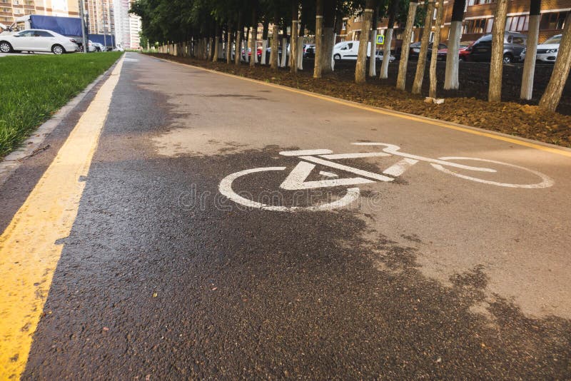 Half Wet after the Rain Asphalt Road for Cyclists Stock Image - Image ...