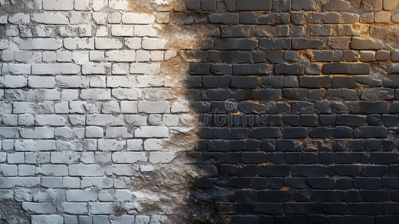 Half White and Half Black Painted Brick Wall Stock Image - Image of ...