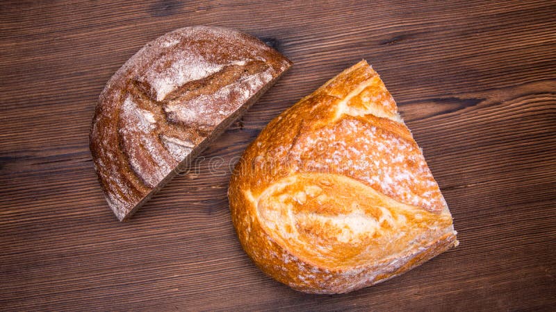 Half White Bread Half Rye Bread on an Old Wooden Table Stock Image ...