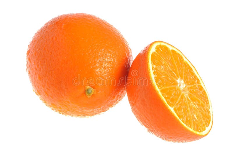 A Half and a Whole Orange Covered by Water Drops Isolated on White ...