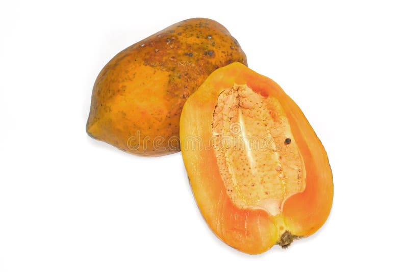 Half of the Whole and Ripe Papaya Fruit is Isolated on a White ...
