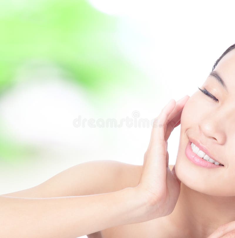 Half Woman Smile Face and Hand Touch Stock Image - Image of healthy ...