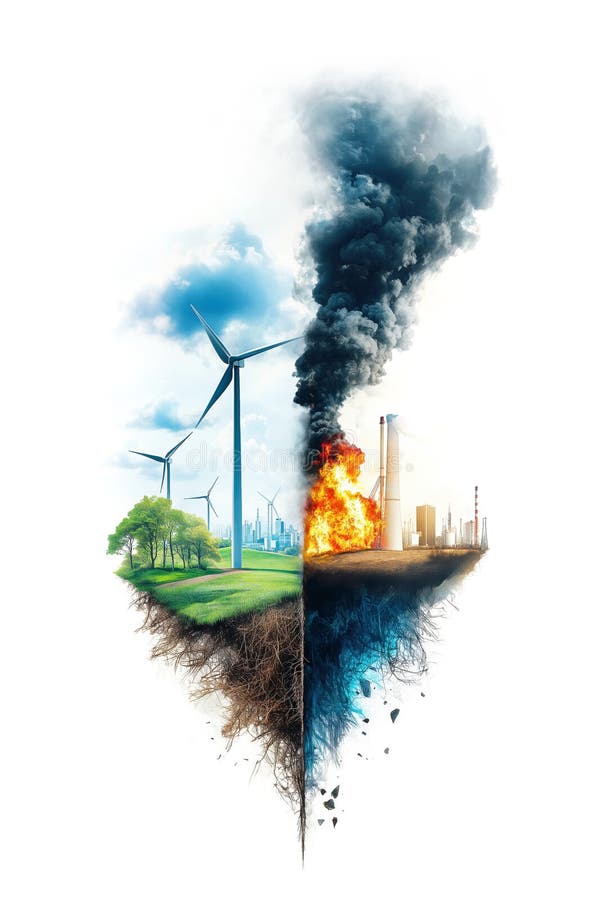 Half World of Polluted and Green Environment Illustration Isolated ...
