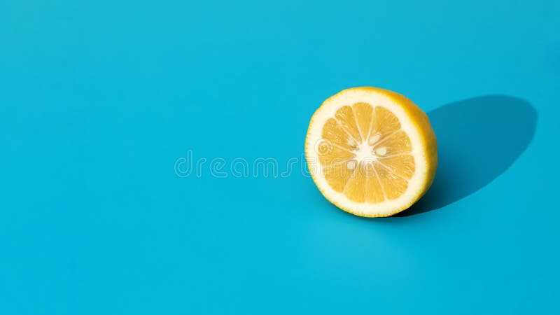 Yellow Lemon on a Blue Background with a Hard Shadow. Copy Space Stock ...