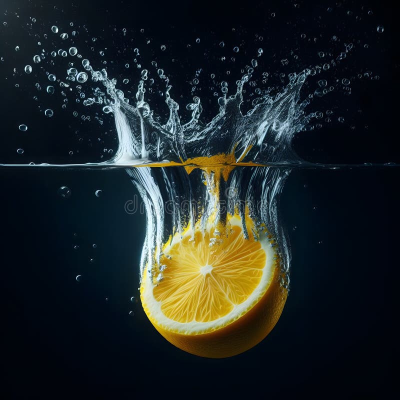 A Half Yellow Lemon Falling into the Water. Stock Illustration ...