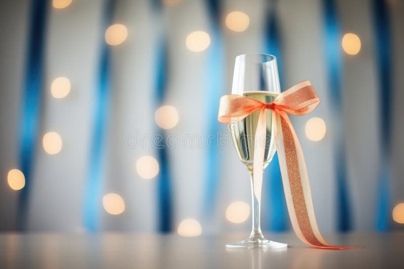 Halffull Sparkling Wine Glass with a Celebratory Ribbon Stock Image ...