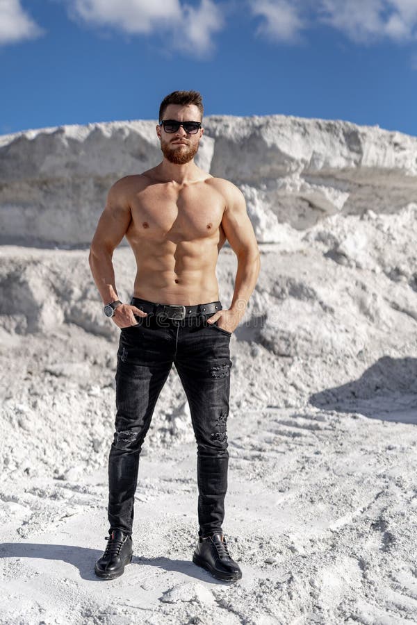Halfnaked Strong Man in Sunglasses Standing in Beautiful Location ...