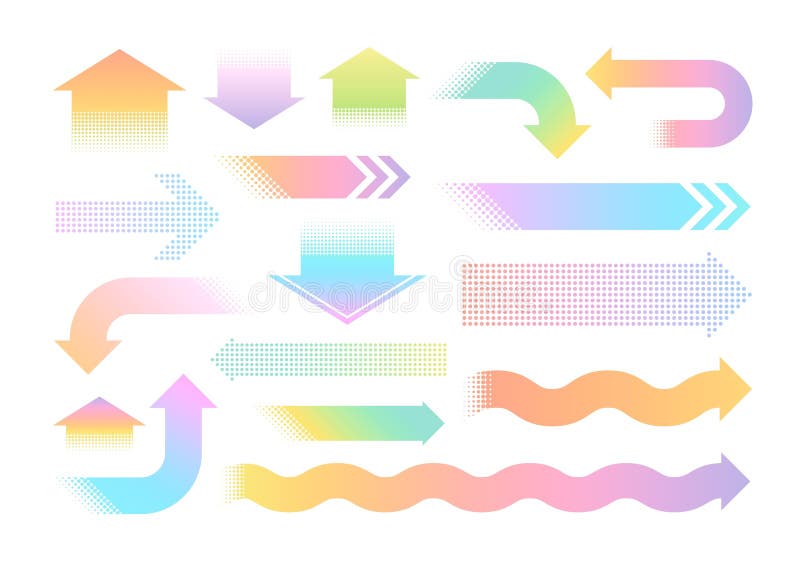 Halftone Arrows. Colorful Pastel Gradient Arrows in Various Directions ...