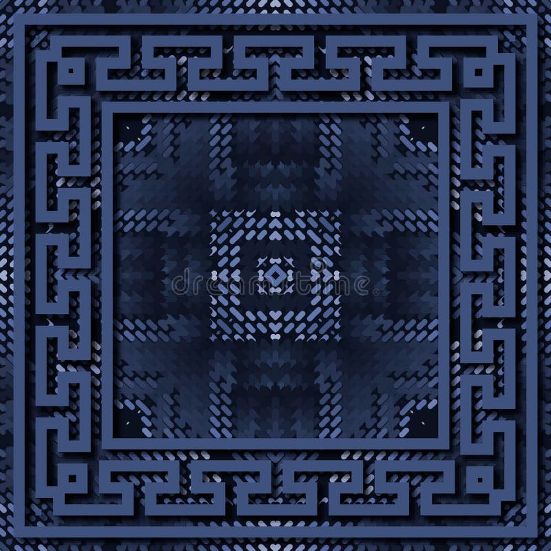 Halftone Blue Mural Seamless Pattern. Greek Square Frame Stock Vector ...