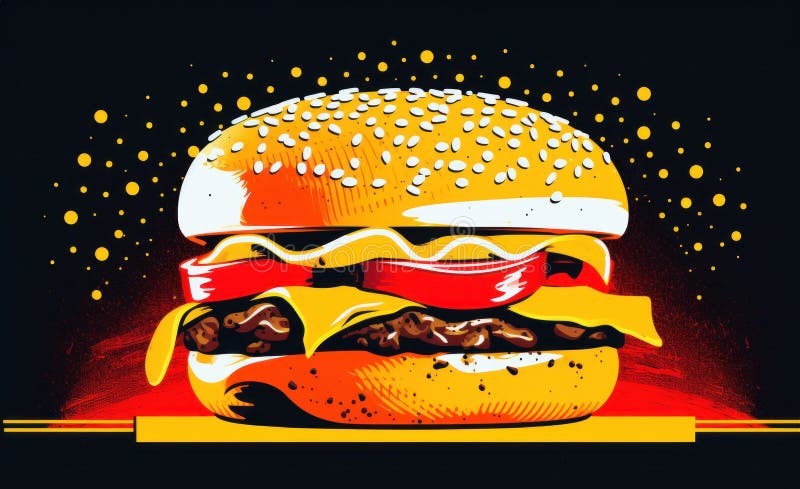Halftone Burger on a Black Background Stock Illustration - Illustration ...