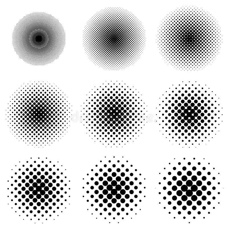 Halftone Circles Set, Dot Pattern Halftone Circles Set Vector Stock ...