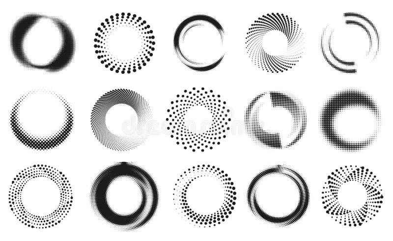 Halftone Circular Frames. Abstract Dotted Circle Borders, Round ...