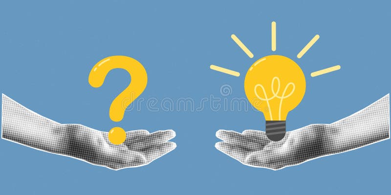 Halftone Collage Banner. Two Hands One Holding a Question Mark, the ...