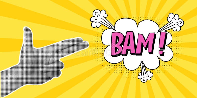 Speech Bubble with Expressive Inscriptions Bam, Comic Style on a Yellow ...