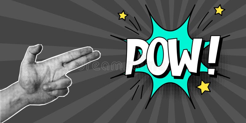 Halftone Collage, Hand Gesture in the Shape of a Gun, Speech Bubble ...