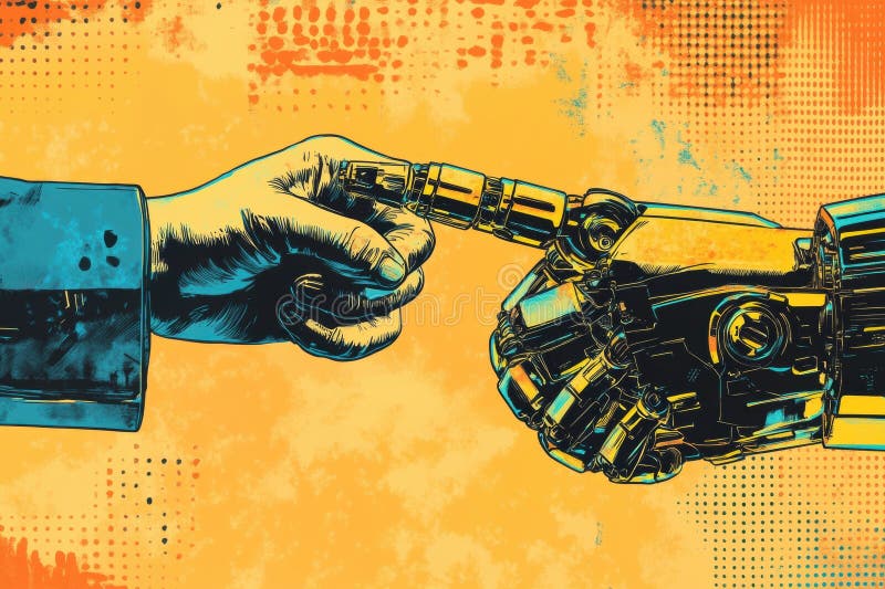 Human Hand Meets Robotic Hand in a Modern Collage Showcasing the ...