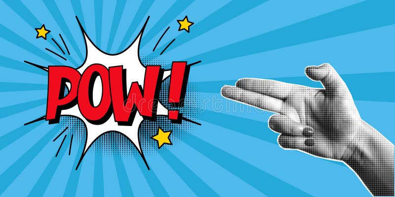 Halftone Collage Speech Bubble with Expressive Red Inscriptions Pow ...