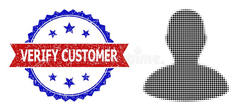 Halftone Customer Icon and Textured Bicolor Verify Customer Stamp Seal ...