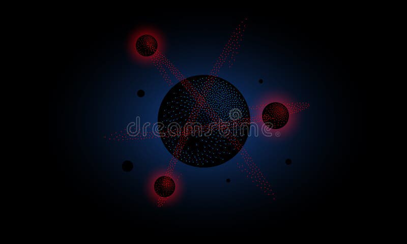 Halftone 3d Black Molecule with Red Atoms. Dotwork Science and ...