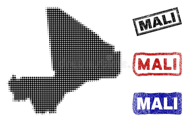 Mali Map in Halftone Dot Style with Grunge Name Stamps Stock Vector ...