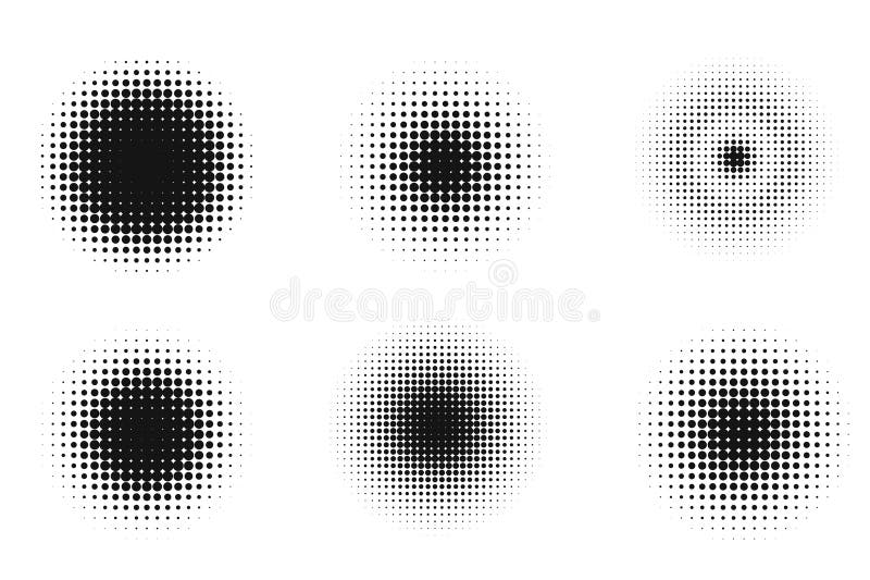 Halftone Dots Circles Design Set. Retro Halftone Textures Stock Vector ...