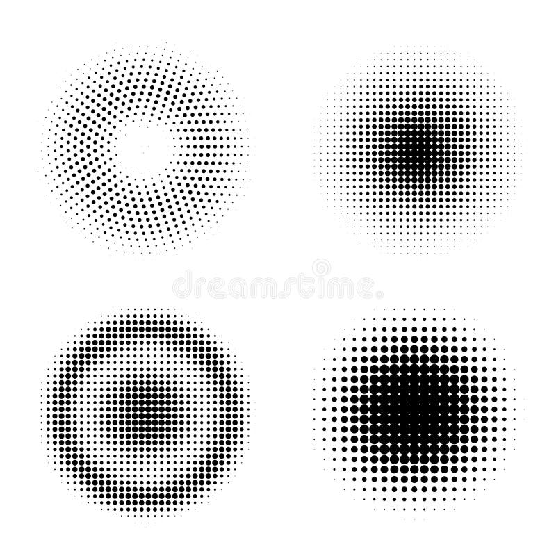 Halftone Dots Circles Design Set. Retro Halftone Textures Stock Vector ...