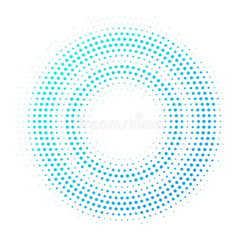 Halftone Dotted Blue Gradient Double Circle Frame. Isolated Vector ...