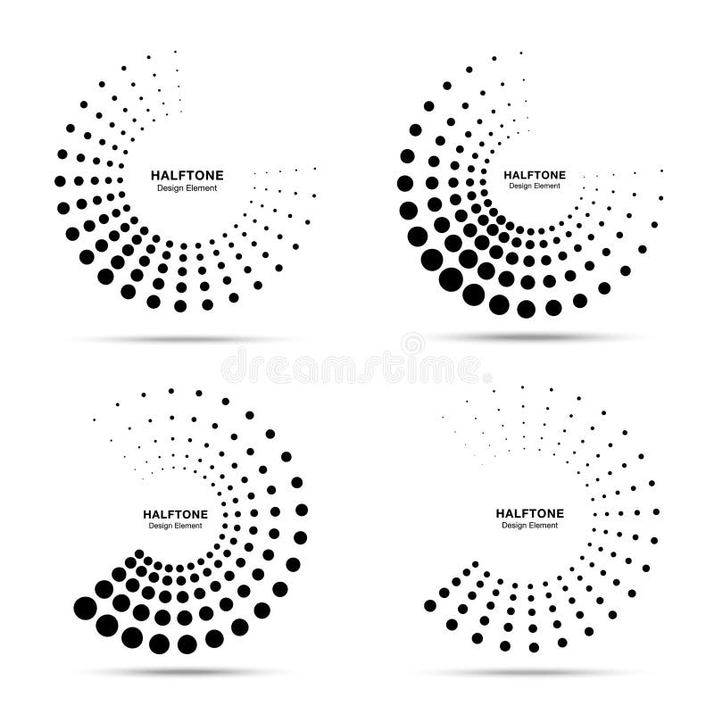 Halftone Dotted Circle Frame Abstract Dots Emblem Set. Half Moon. Round ...